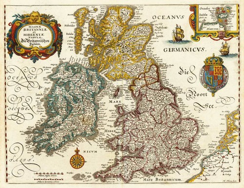 1636 Map British Isles England Scotland Wales Isle of Man Ireland Wall ...