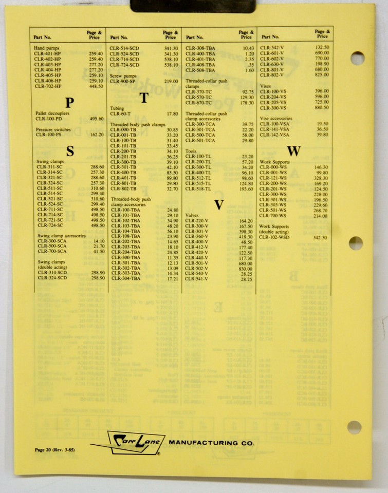 1985 Carr Lane Component Parts Jig/Fixture Metric Price List 5033 | eBay