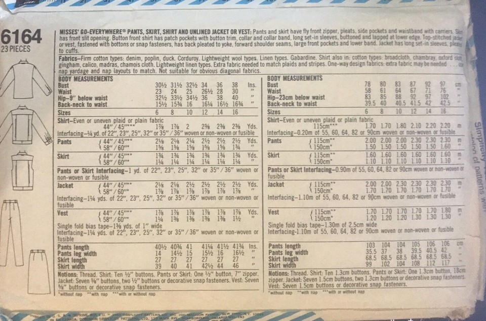 Simplicity Go-Everywhere pattern 6164 Misses' Pants, Skirt, Shirt sz 6 ...