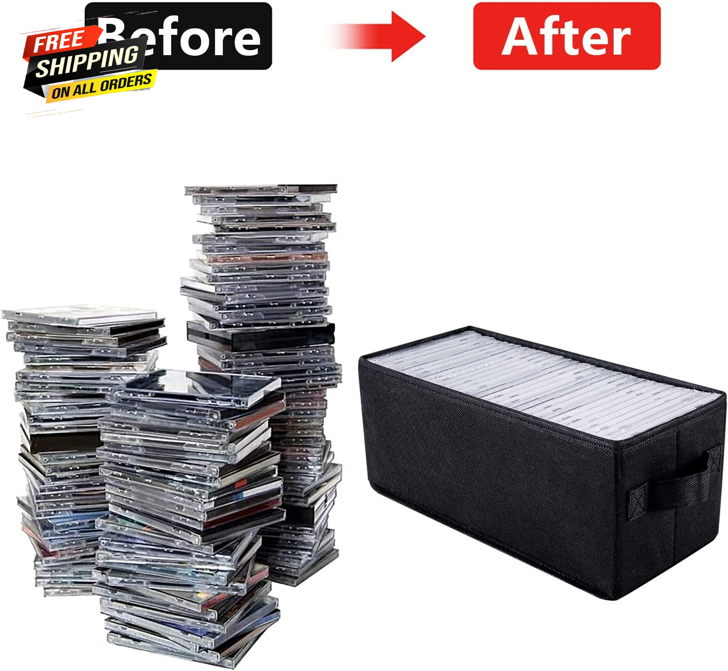 CD Storage Box Pack of 2 CD Case Storage 13.2 X5.9 X 5.3 Container ...