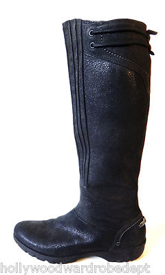 MERRELL CALF boot 10.5 42 uk8 Black leather winter motorcycle shoe shin ...