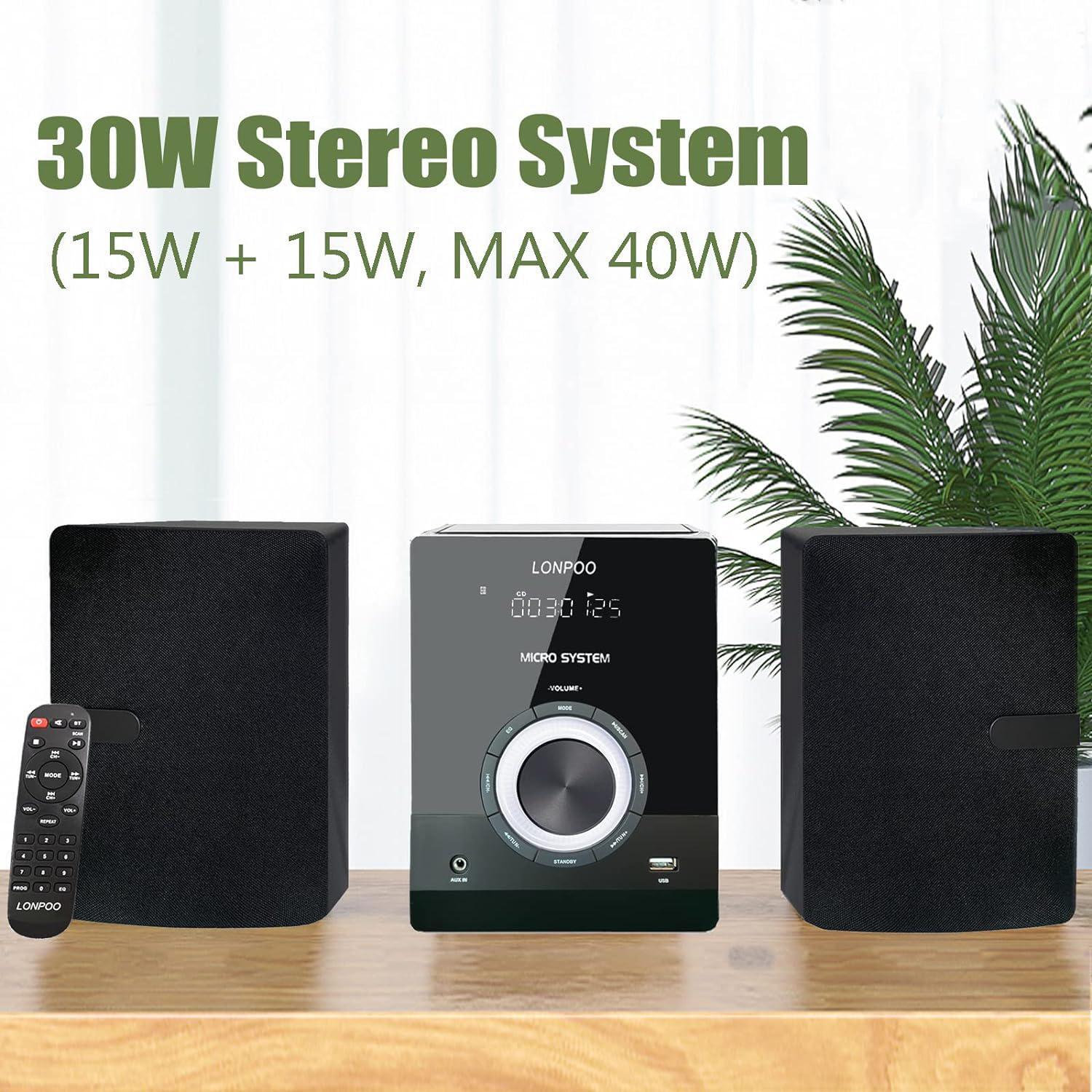 Home CD Stereo Shelf System - 30W Compact Micro Stereo System With CD ...