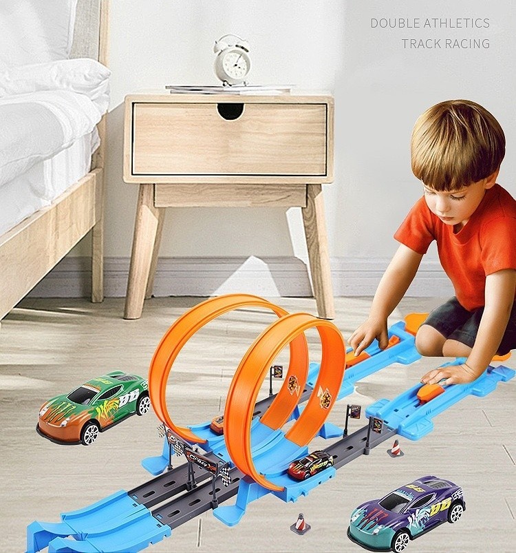 Hahaland Toy Car Track Set,2 Loop Pack & 1:64 Scale Vehicle Track ...