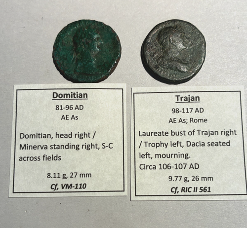 Two Roman Ancient Bronze Coins: Domitian As and Trajan As | eBay