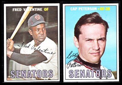 Washington Senators 1967 Topps #64 Fred Valentine #387 Cap Peterson Ex+ ...