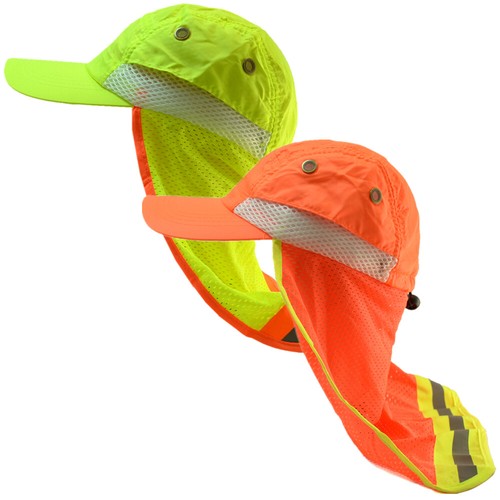 Hi Vis Reflective Sun Hat Work Neon Safety Baseball Cap with Neck Flap ...
