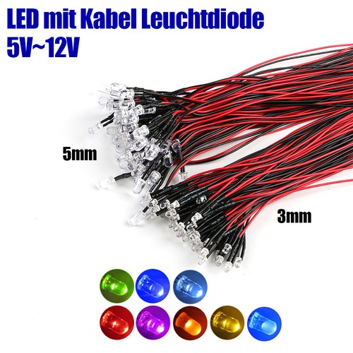 5 x 3/5mm LED with 20cm Cable Round Light Emitting Diodes Decorative ...