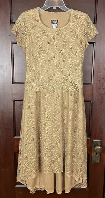 Retro Helen Blake Dress Womens 6P Shiny Gold Lace Overlay Tiered Hi Low ...