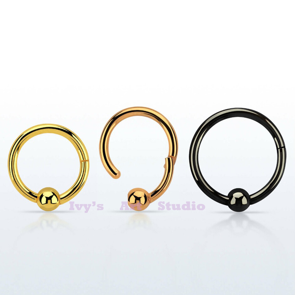1X Titanium Plated Surgical Steel Hinged Captive Bead Clicker Nose Ear ...