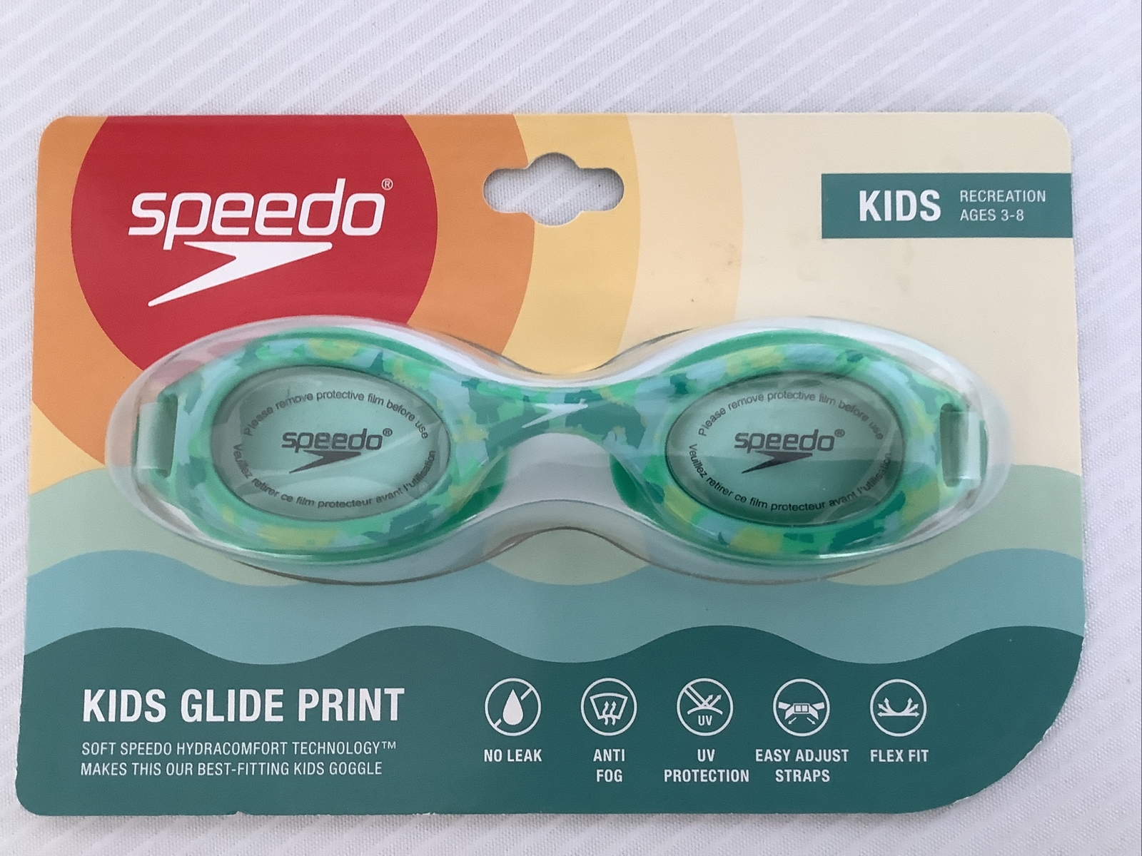 Speedo Goggles Kids Glide Print Ages 3-8 Flex Fit UV Protection Green ...