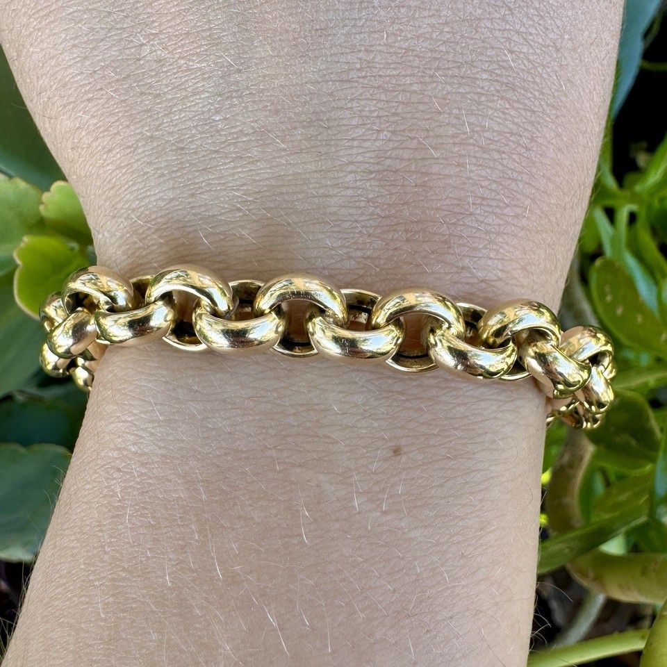 Vintage Italy 14k Yellow Gold Oval Link Bracelet Toggle Clasp With ...