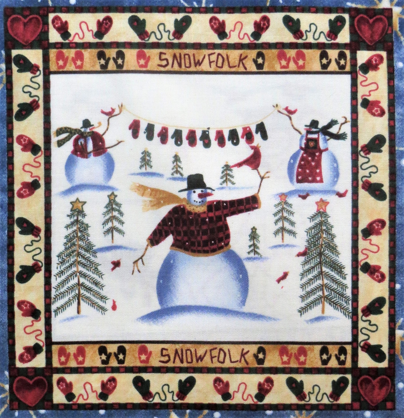20 Blocks Vintage Snow Folk Snowmen Santa Christmas Fabric 2001 Carol ...