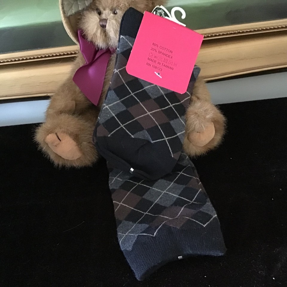 NWT Hwa Yu Women's Small Argyle Shades KNEE HIGH SOCKS brown 9-11 Made ...