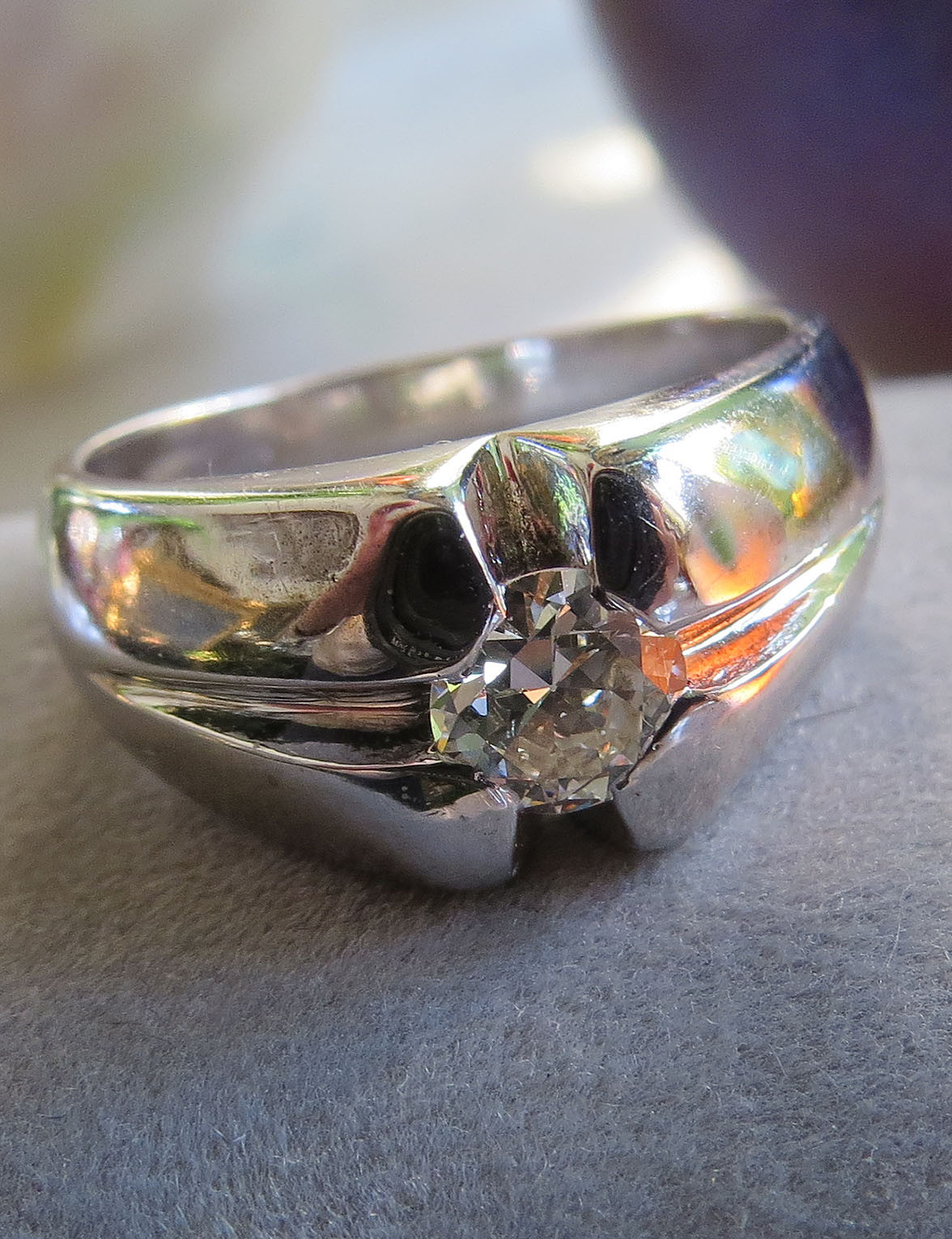 RARE - 14k white gold gents .52ct flawless G-I color diamond ring mens ...