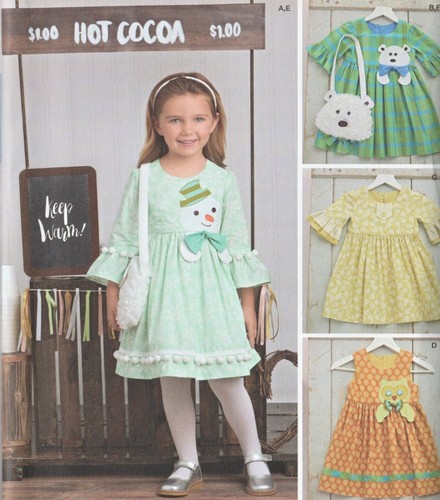 Girls 3-8 SNOWMAN POLAR BEAR Dresses & Purse Simplicity 8522 NEW Sewing ...