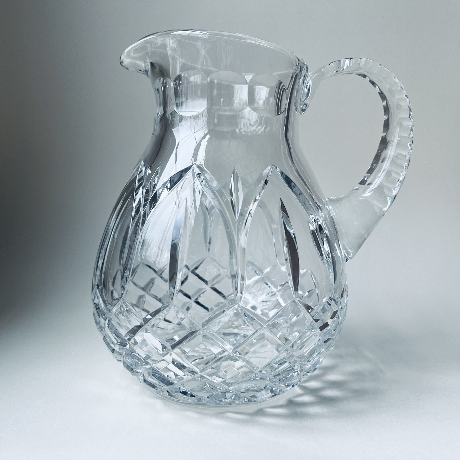 Heavy Clear Cut Crystal Juice Water Pitcher Jug Diamond Pattern Holds 6 ...
