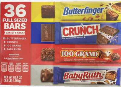 36 Full-Size Bars Variety Pack: Butterfinger, Crunch, 100 Grand, Exp 4 ...