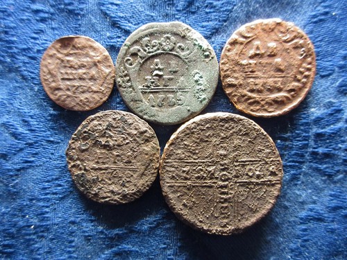 RUSSIA POLUSHKA 1736, DENGA 1735, 1737, 1738, 5 KOPEK 1727corrosion ...