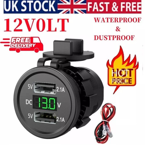 12V-24V Dual USB 2 Port Car Boat Charger Socket Voltage Digital Panel ...