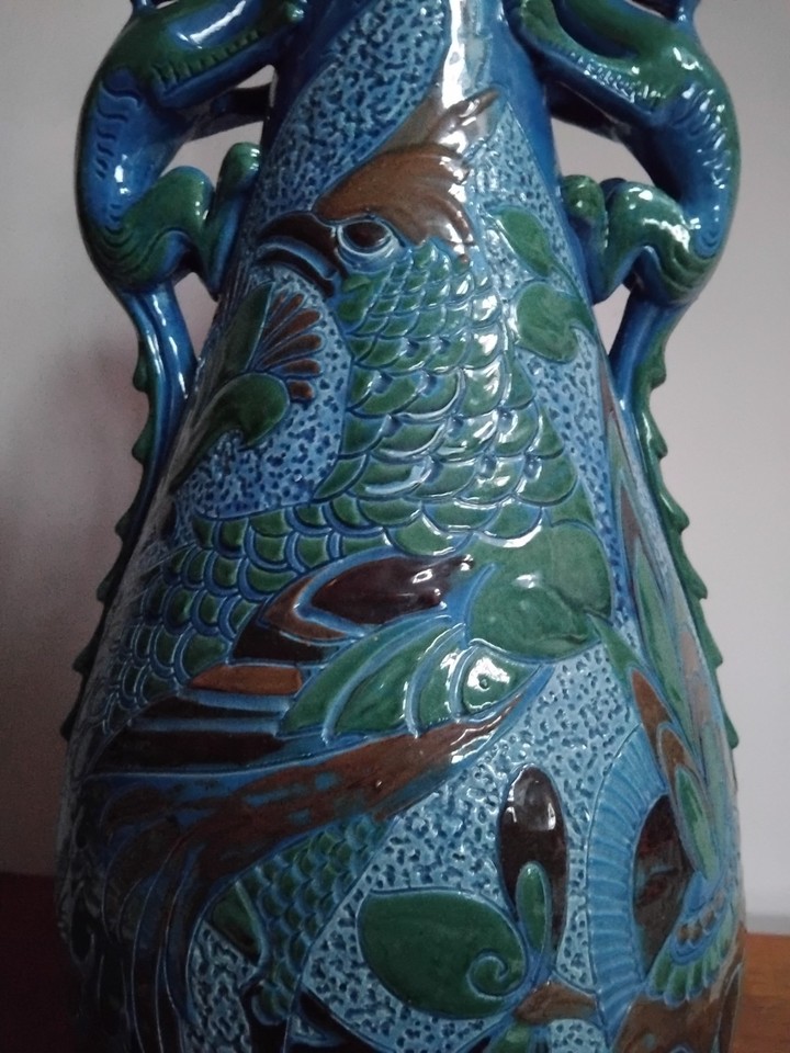 c h brannam barum pottery scraffito decorated peacock vase by Fred ...