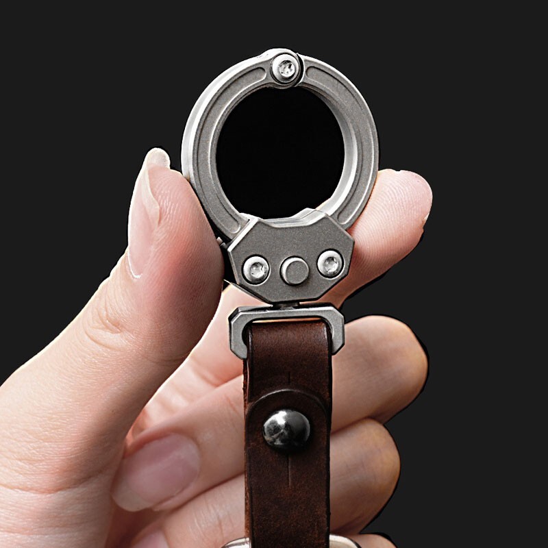 EDC Titanium Alloy + Leather Portable Car Universal Keychain Hanging ...