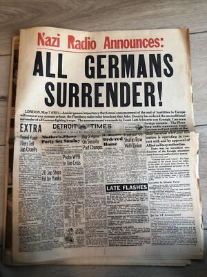 VTG 5/7/1945 DETROIT TIMES NEWSPAPER NAZI RADIO ANNOUNCES “ALL GERMAN ...