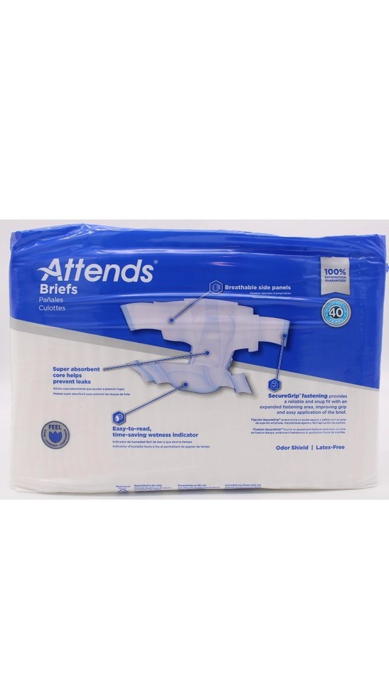 Attends Briefs Adult Diapers Med 32”-44” Extra Heavy Absorbency 24 Ct ...