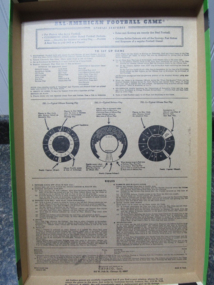 *SEALED CONTENTS* UNUSED Vintage 1969 Cadaco ALL AMERICAN FOOTBALL ...