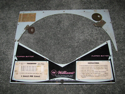 1967 WIlliams TOUCHDOWN Pinball Machine Upper & Lower APRON, Score Card ...