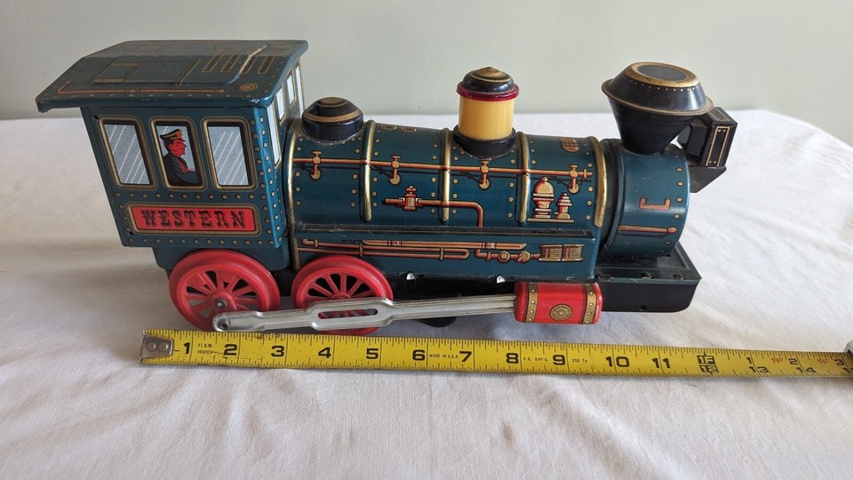 Vintage Western Train Trade Mark Modern Toys Tin Locomotive Engine ...