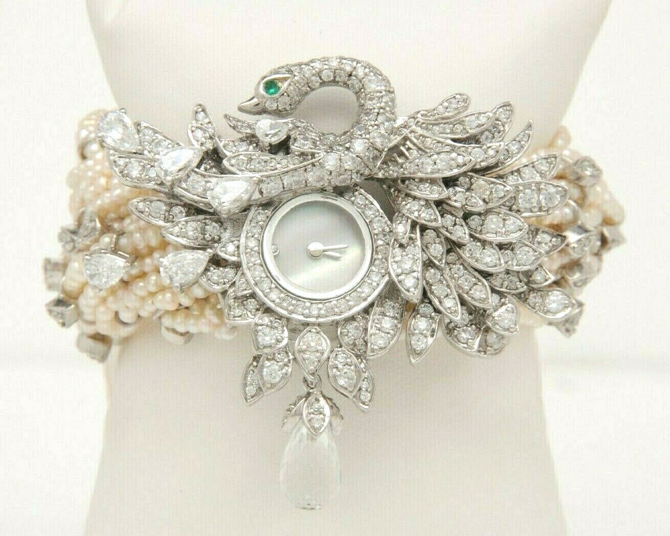 925 Sterling Silver Watches Simulated Diamond Pearl Swan Pear Drop Men ...