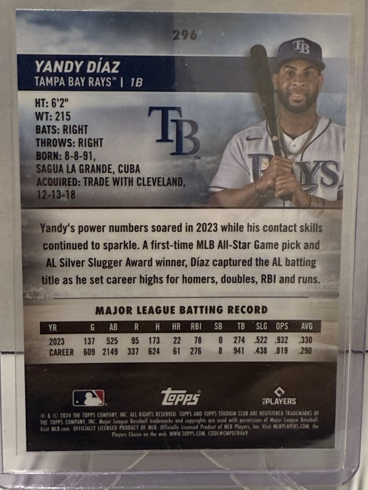 Yandy Diaz 2024 Topps Stadium Club Chrome Tampa Bay Rays | eBay