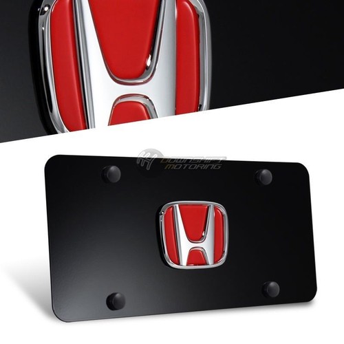 3D Red HONDA Logo Front Gloss Black Stainless Steel License Plate Frame ...