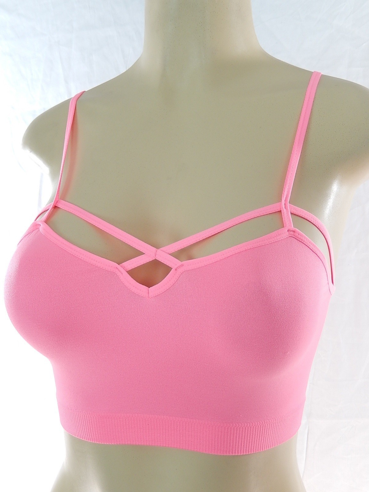NWT TRENDY FASHION SEAMLESS STRAPPY CAGED NO PADDING SPAGHETTI CROP TOP LAYERING | eBay