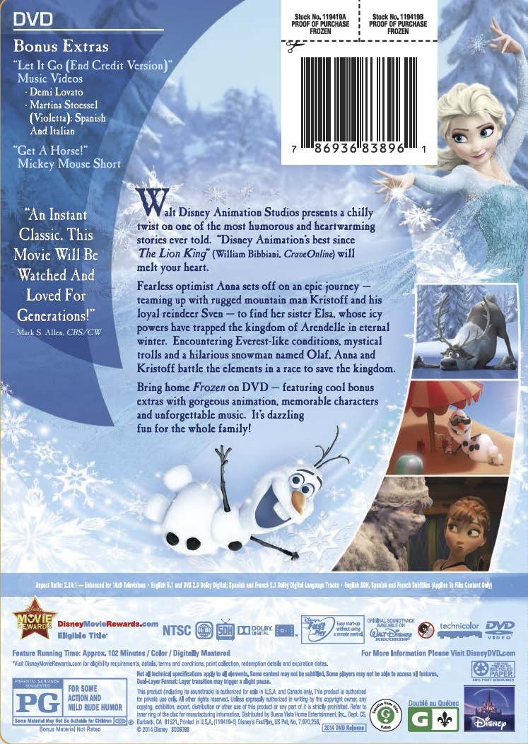 Frozen (DVD) Kristen Bell Josh Gad Idina Menzel Jonathan Groff Santino ...
