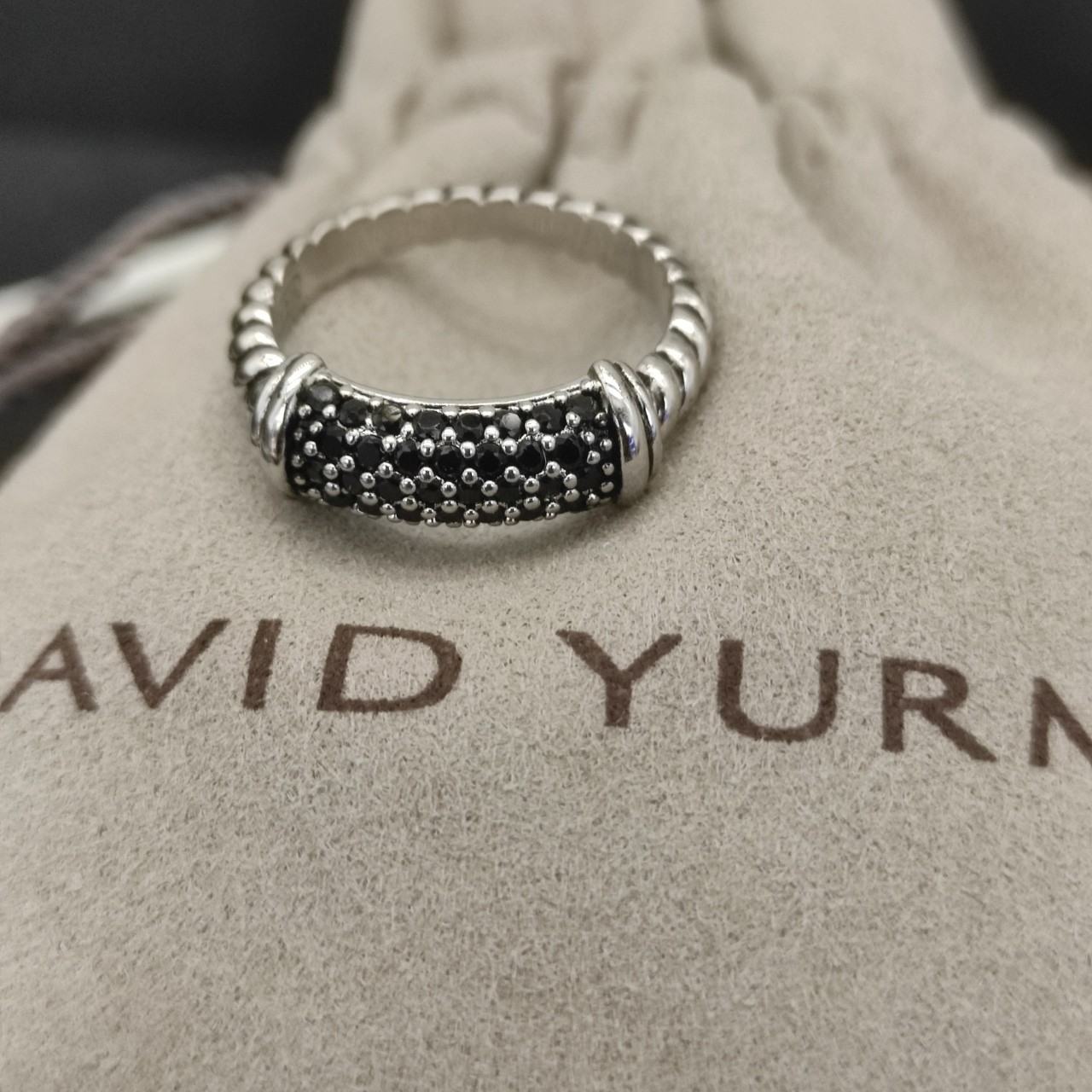David Yurman Chevron 925 Silver Black Diamond Station… - Gem