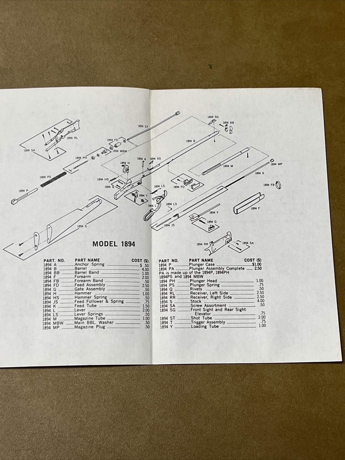 Vintage Original Daisy Model 1894 BB Gun Illustrated Parts List Manual ...