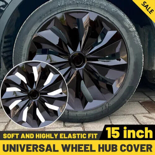 15 Inch Black Wheel Covers Snap On Full Hub Caps fit R15 Tire & Steel ...