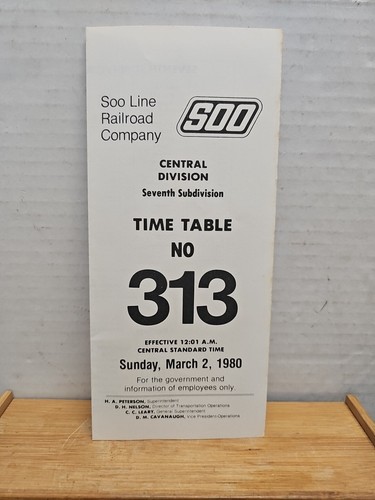 MARCH 1980 SOO LINE RAILROAD CENTRAL DIVISION EMPLOYEE TIMETABLE #313 ...