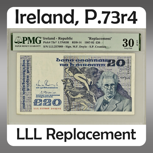 Ireland | REPLACEMENT | 1991 | 20 Pounds | P.73r4 | LLL 257089 | 30 EPQ ...