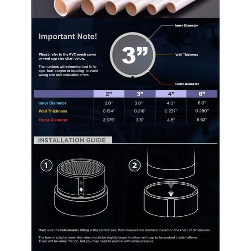 PVC Vent Cap 3 in Termination Drain Mesh Screen Airflow Exhaust Intake ...