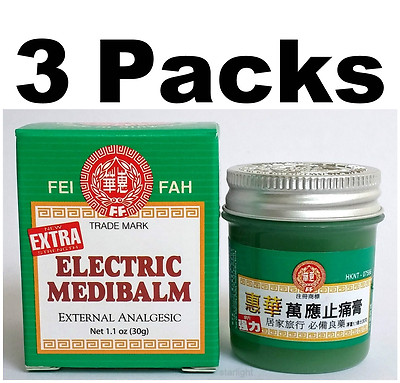 3 x Fei Fah Extra Strength Electric Medibalm 1.1oz(30g) 三罐装 惠华强力万应止痛膏 1 ...