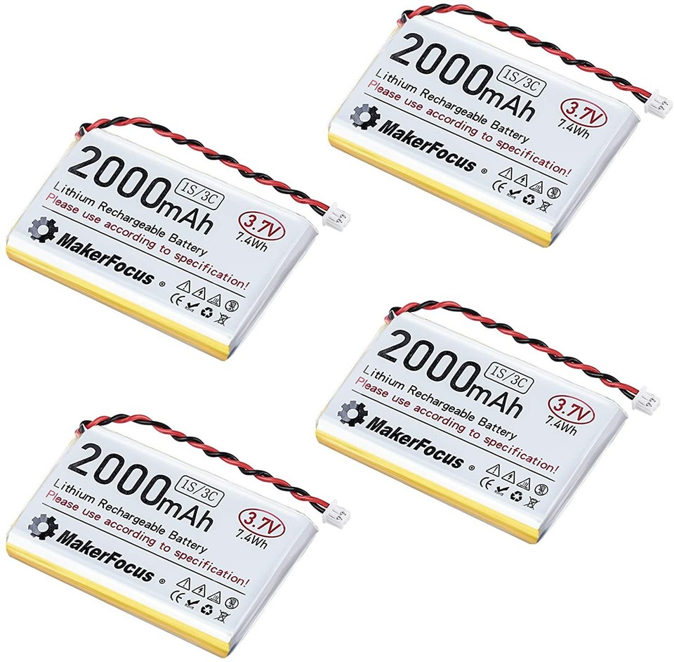 4Pack 3.7V 2000mAh 1S 3C Lithium Rechargeable Batteries Lipo Battery ...