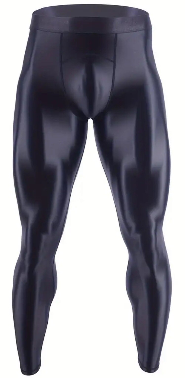 Mens jock Black Shiny Spandex Tights Compression Pants Medium M | eBay