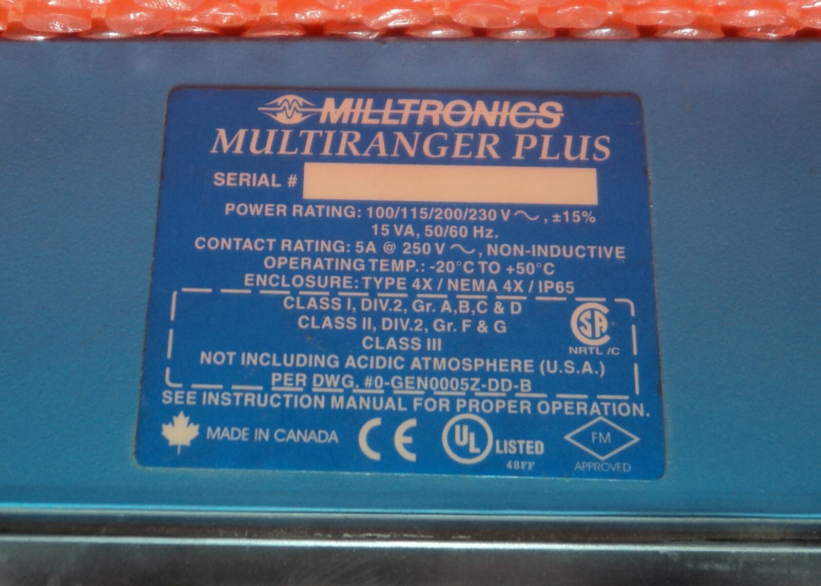 Milltronics MultRanger Plus Level Sensor Relay Control 100/115/200/230 ...