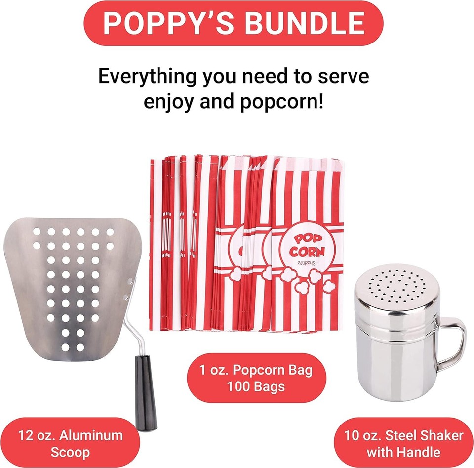 Ultimate Popcorn Machine Supplies Bundle - Scoop, Seasoning Shaker, 100 ...