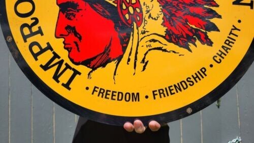 LARGE VINTAGE IMPROVED ORDER OF REDMAN PORCELAIN CLUB SIGN 24" | eBay