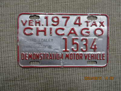 1974 Chicago DEMONSTRATION MOTOR VEHICLE TAX License Plate | eBay
