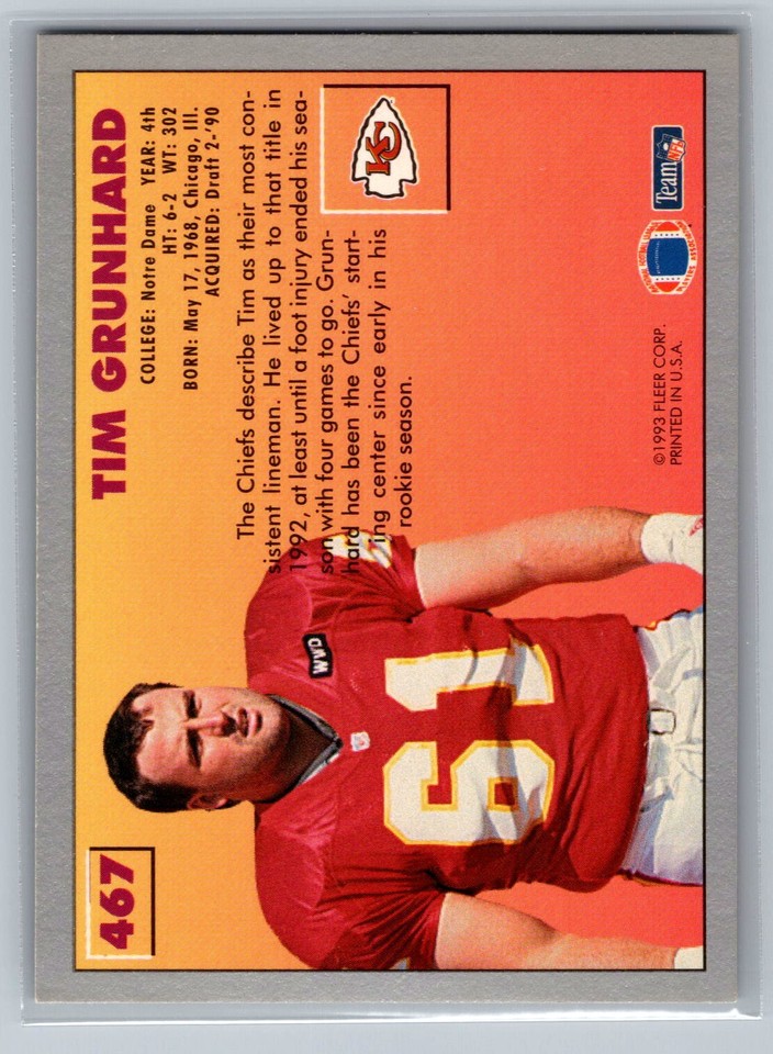 1993 Fleer Football #467 Tim Grunhard Kansas City Chiefs | eBay