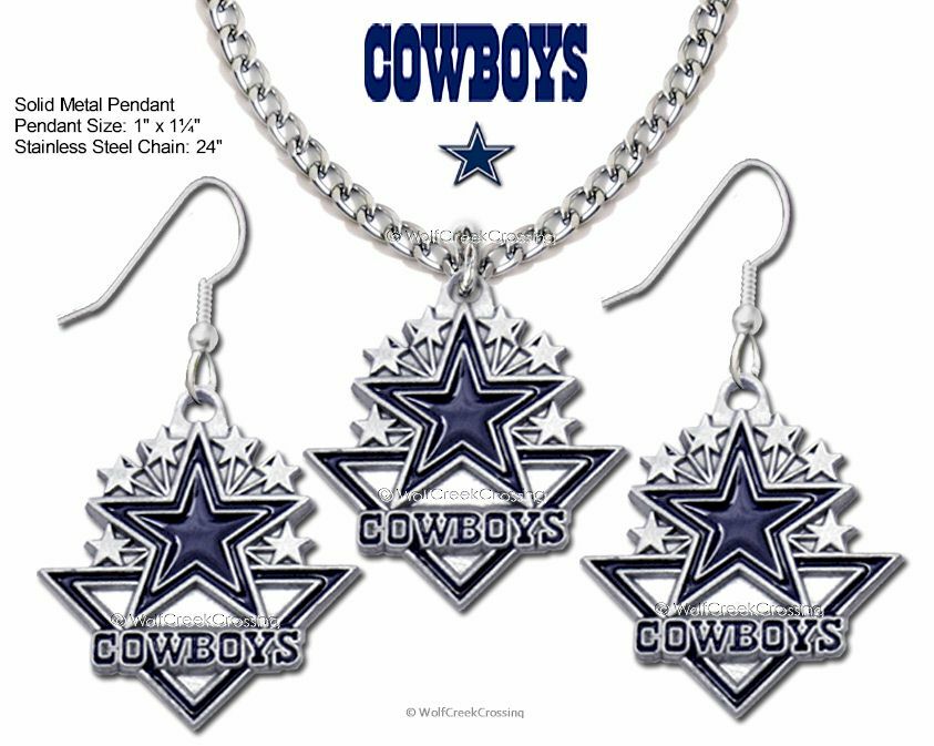 Dallas Cowboys Necklace Earrings Set Stainless Steel Chain NFL Football ...